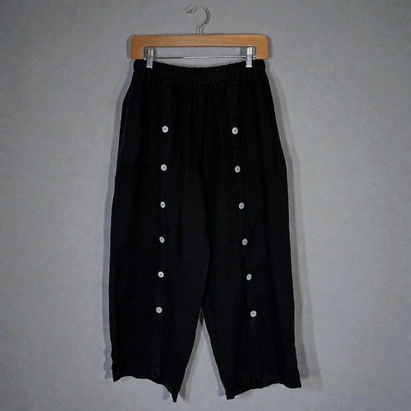 Fenini | Pants & Jumpsuits | Fenini Linen Black Wide Leg Crop Pants ...